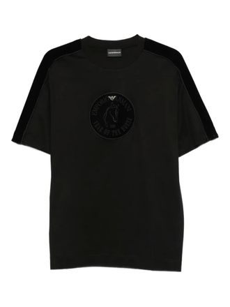 Emporio Armani T-Shirt mit Samteinsatz - Schwarz