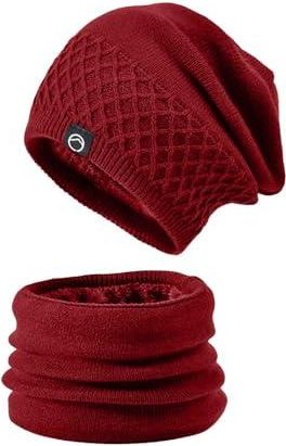 Generic LOIJMK Chapeau et écharpe 2 pièces ensemble capuche ski coupe-vent capuche peluche ski hiver réglable femmes hommes bonnet et écharpe hommes ensemble,