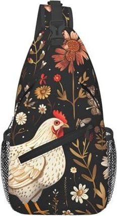 Generic Sacoche Tactique Fleurs de poules blanches Multifonction Sac Bandouli&egrave;re Casual Sling Sac &agrave; Dos pour &eacute;cole Homme Femme