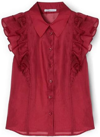 Motivi Musselin-Hemd mit R&uuml;schen - - Blouses & Shirts - Damen - Rot - 2XL
