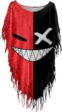 Generic Deguisement Halloween Femme Imprimé- Tshirt Grande Taille Décontracté Coupe Ample Vintage Irrégulier Haut Chic Fluide Châle Style Médiévale Steampunk 