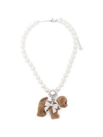 Yvmin Pave Bowknot Puppy Doll Necklace Brass Plated 18K Gold