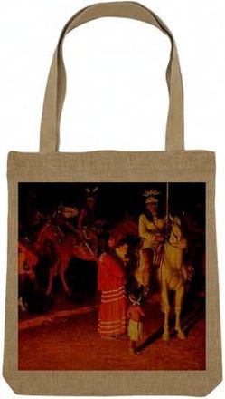 Fabulous Sac Shopping Tote Bag Aspect Lin - Indiens dAmeriques Peinture Tribu Cheveaux - Sac de Courses Toile Epaisse 360g Beige Naturel Cabas Port&eacute; Epaule Sol