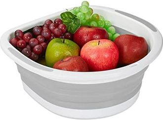 Relaxdays faltbares Sieb, Nudelsieb Küche & Camping, Abtropfkorb Kunststoff, HxBxT: 13,5 x 33,5 x 32,5 cm, grau-weiß