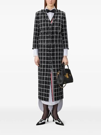 Thom Browne Womens Veste Cardigan Col V En Tweed Houndstooth &Agrave; Carreaux Black Jacket
