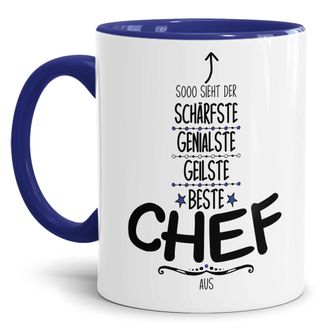 Tassendruck Tasse mit Spruch - Lustige Chef Tasse - So Sieht der Beste Chef aus - Geschenkidee f&uuml;r den genialsten Chef - Keramik, Innen & Henkel Dunkelblau, 300 m