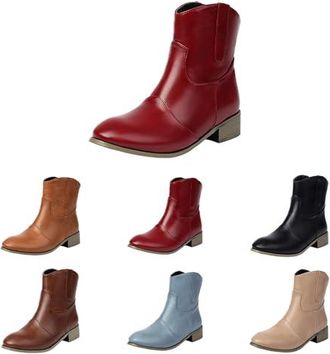 Generic Bottes de cowboy mi-mollet pour femme - Talon bloc bas - Antidérapantes - Bout rond - Confortables - Décontractées - Style décontracté - Automne et hi
