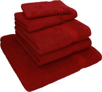 Betz 5-TLG. Handtuch - Set Nice Pack 100% Baumwolle 1 Duschtuch 2 Handt&uuml;cher 1 G&auml;stetuch 1 Waschhandschuh Farbe dunkelrot