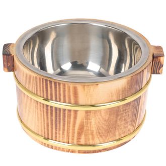 Aboofan Holz Reisholzeimer mit Edelstahl Inneneinsatz 16cm Sushi Servierbeh&auml;lter Multifunktionaler Lebensmittel Mischeimer f&uuml;r K&uuml;che und Haushalt