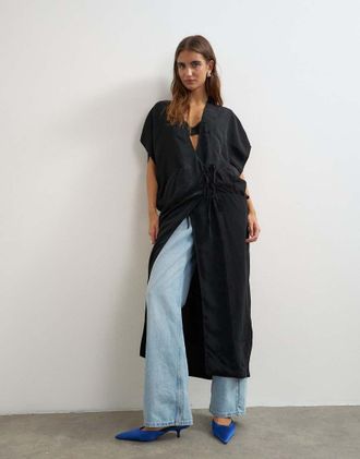 Topshop veste dint&eacute;rieur jacquard longue noire