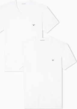 Emporio Armani Core Logoband 2-Pack Lot de 2 t-Shirts à col en V, Blanc/Blanc, M Homme