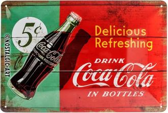 Nostalgic Art Retro Blechschild, 20 x 30 cm, Coca-Cola - Delicious Refreshing Green - Geschenk-Idee für Coke-Fans, Original Lizenzprodukt (OLP), aus Metall, Vintage