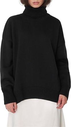 Generic Pull oversize &agrave; col roul&eacute; d&eacute;contract&eacute; et manches longues pour femme - Pull ample en tricot pour lautomne et lhiver, Noir, L