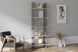 Hanah Home Scandinavian Bookshelf, Sapphire & Anthracite, 80 x 160 x 19.6 cm | 100% Melamine Coated Particle Board, 18 mm Thick | Wall-Mountable, Stylish & Funct