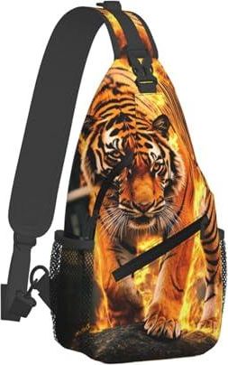 Generic Mode Sacoche Port&eacute; &eacute;paule Tigre de Flamme de Feu Sacs &agrave; Bandouli&egrave;re Casual Crossbody Bag pour Homme &eacute;cole Camping