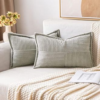 Miulee Housses de Coussin en Velours C&ocirc;tel&eacute; Lot de 2 Housses de Coussin Patchwork Carr&eacute;es D&eacute;coratives Taie doreiller Souple pour D&eacute;coration Int&eacute;rieure Canap&eacute;