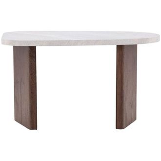 Venture Design Table basse fixe effet marbre 70x45cm - MDF gris clair - Pieds moka - Design contemporain pour salons modernes