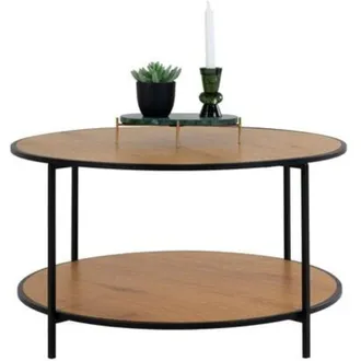 House Nordic House Nordic - Table basse ronde 80x45 cm en m&eacute;tal noir et ch&ecirc;ne - vitea
