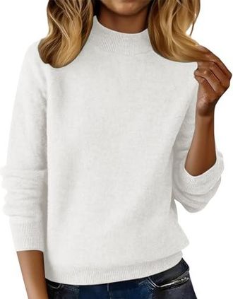 Generic Pull Femme &Eacute;l&eacute;gant Col Rond Sweat Manche Longue &Eacute;lastique Pulls en Tricot Thermique &Eacute;pais Hiver Chaud Oversize Pullover Mode Casual T-Shirt Uni Haut