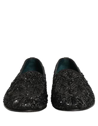 Dolce & Gabbana Mens Black Velvet Embroidered Dress Loafers Shoes Leather