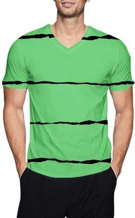 Generic T-shirt basique &agrave; rayures pour homme 2026 - Style d&eacute;contract&eacute; - Col en V - Imprim&eacute; &agrave; manches courtes - Pour entra&icirc;nement int&eacute;rieur et ext&eacute;rieur, Vert,