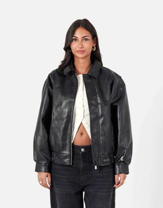 Sixth June Bomberjacke aus Kunstleder in Schwarz