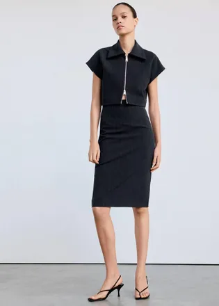 Mango Jupe midi fines rayures bleu marine - Femme - 34 - MANGO
