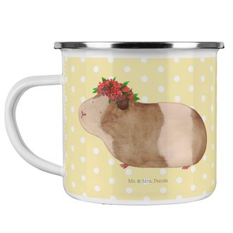 Mr. & Mrs. Panda Camping Emaille Tasse Meerschweinchen Weisheit - Geschenk, Wunderland, Realit&auml;t, Tiere, Emaille Trinkbecher, lustige Spr&uuml;che