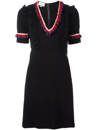 Gucci Black Web Trim Ruffled Dress Size XS