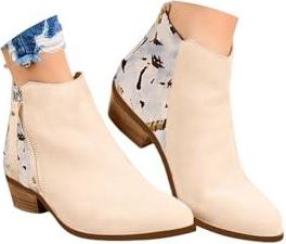 Generic Bottines de cowboy tendance pour femme - Talon &eacute;pais - Avec fermeture &eacute;clair dans le dos - Automne et hiver - En cuir synth&eacute;tique - Bout pointu - Coup