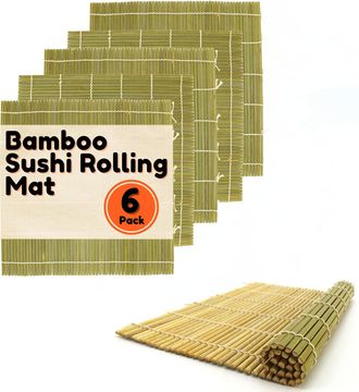 BambooMN Sushi-Rollmatten-Set, Bambus, 24,1 cm, natürlicher Bambus, 6 Stück