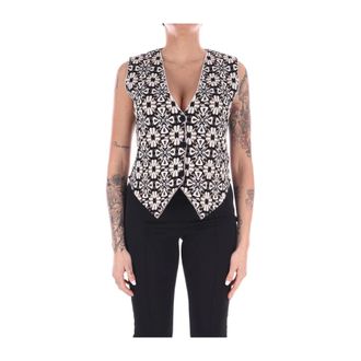 Akep Femme, Vestes, Noir, Taille: 38 FR Slim Buttoned Vest