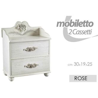 Trade Shop Trade Shop Traesio - Trade Shop - 2-SCHUBLADEN-NACHTTISCH aus holz rose 30X19X25CM weiss 574665
