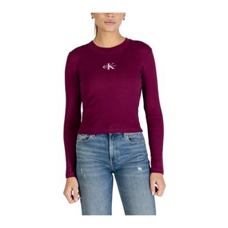 Calvin Klein Jeans Femme, Tops, Rouge, Taille: 40 FR Round Neck Long Sleeve Tricots