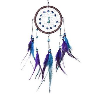 DonDon Attrape-rêves Dreamcatcher avec Perles et Vraies Plumes Marron - Ø 11 cm