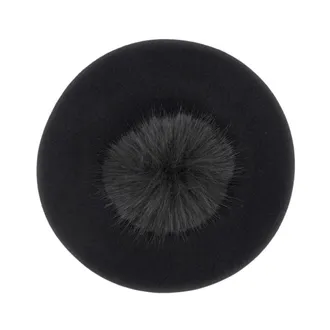 Borsalino B&eacute;ret &agrave; pompon en fourrure - Femme - Accessoires - Noir - Taille: ONE Size