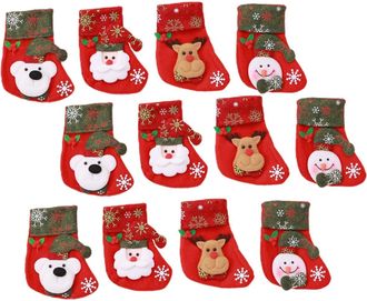 Soimiss 12st&uuml;cke H&auml;ngende Socken-deko als S&uuml;&szlig;igkeitent&uuml;te und Geschenkbeutel zum Aufh&auml;ngen mit Weihnachtsmotiven f&uuml;r Kleine Pr&auml;sente und Tischdeko