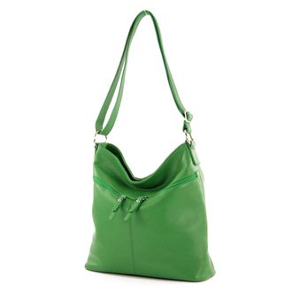 modamoda.de T196 Damen Leder Schultertasche Umh&auml;ngetasche handmade in Italy, Farbe:Blattgr&uuml;n