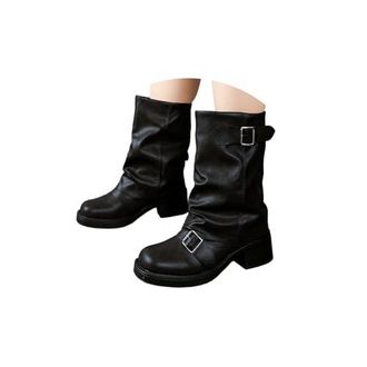 ORANDESIGNE Bottes Western &agrave; Tige Large Femme Bottes Motardes &agrave; Plateforme en Cuir PU A Nero 41 EU