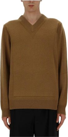 Jil Sander Homme, Pulls, Beige, Taille: L Pull en Tricot Col en V