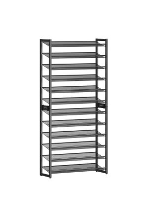 Boxxx Schuhregal Songmics, Schwarz, Metall, 12 F&auml;cher, 92.5x223x30.7 cm, erweiterbar, stehend, Garderobe, Schuhaufbewahrung, Schuhregale