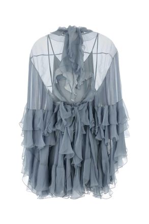 Chlo&eacute; Silk Ruffled Dress - Blue