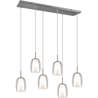 Lucide Suspension Led 6 lampes culot E14 chrome transparent blanc - Trio Select - Barret