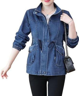 Generic Veste en jean pour femme avec boutons - Grande taille - Style d&eacute;contract&eacute; - Printemps - Manteau en jean, bleu, 3XL