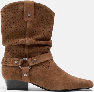 Stradivarius Bottines souples en cuir &agrave; d&eacute;tails ajour&eacute;s - Marron-Brown