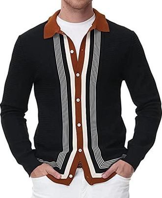 Generic Pull noir à col en V pour homme - Vêtements dhiver tendance 2024 - Tendance - Automne - Décontracté - Col en V - Cardigan tricoté à manches longues - 