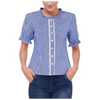 Generic T-shirt d&eacute;contract&eacute; pour femme avec col carr&eacute; et motif &agrave; carreaux pour l&eacute;t&eacute;, pour la vie quotidienne, confortable et respirant, jeans et pantalons, bl