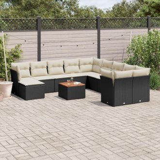 vidaXL Vidaxl - 12-tlg. Garten-Sofagarnitur mit Kissen Schwarz Poly Rattan
