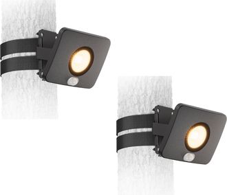 LEDs Com 2 St&uuml;ck LED Gartenstrahler WEGA mit Gurtbefestigung f&uuml;r au&szlig;en, Bewegungsmelder, Stecker, schwarz, 944lm, warmwei&szlig;