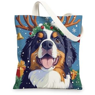 Generic Sac fourre-tout en toile motif chien de montagne bernois pour le shopping, 33 x 38 cm, sac d&eacute;picerie r&eacute;utilisable pour femme, animal de compagnie, pei